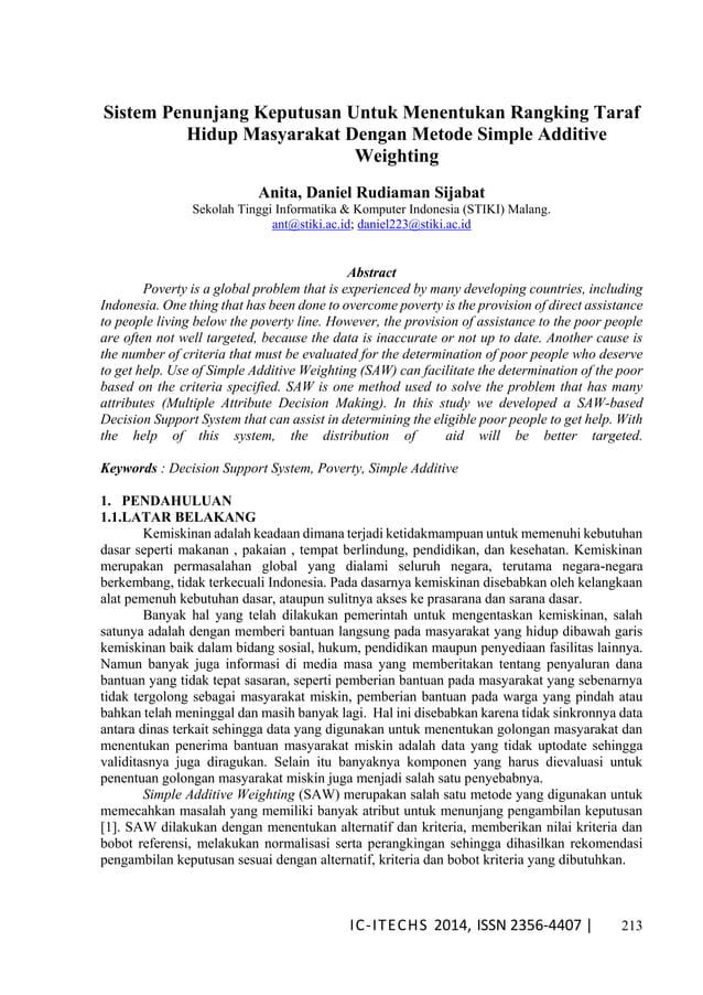 Sistem Penunjang keputusan untuk menentukan rangking taraf hidup masyarakat dengan metode saw | PDF