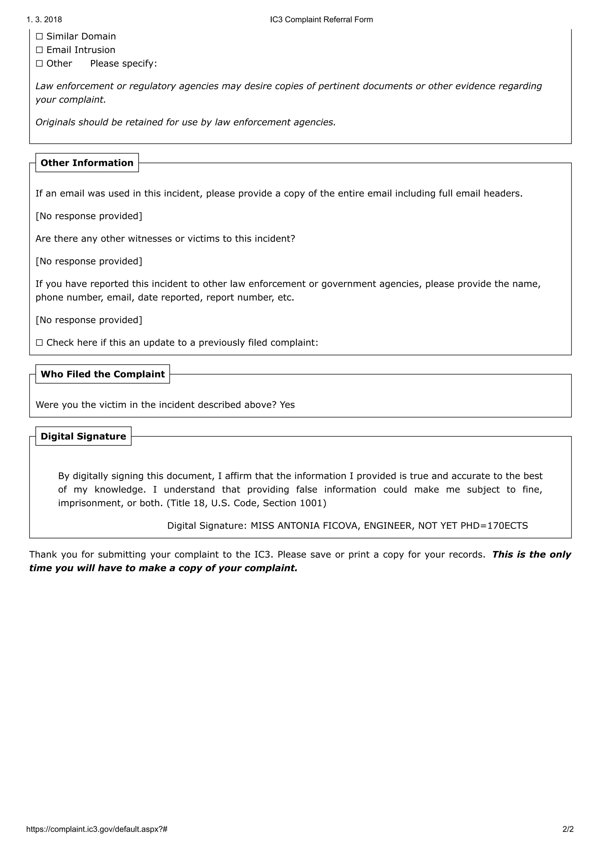Ic3 complaint referral form1 | PDF