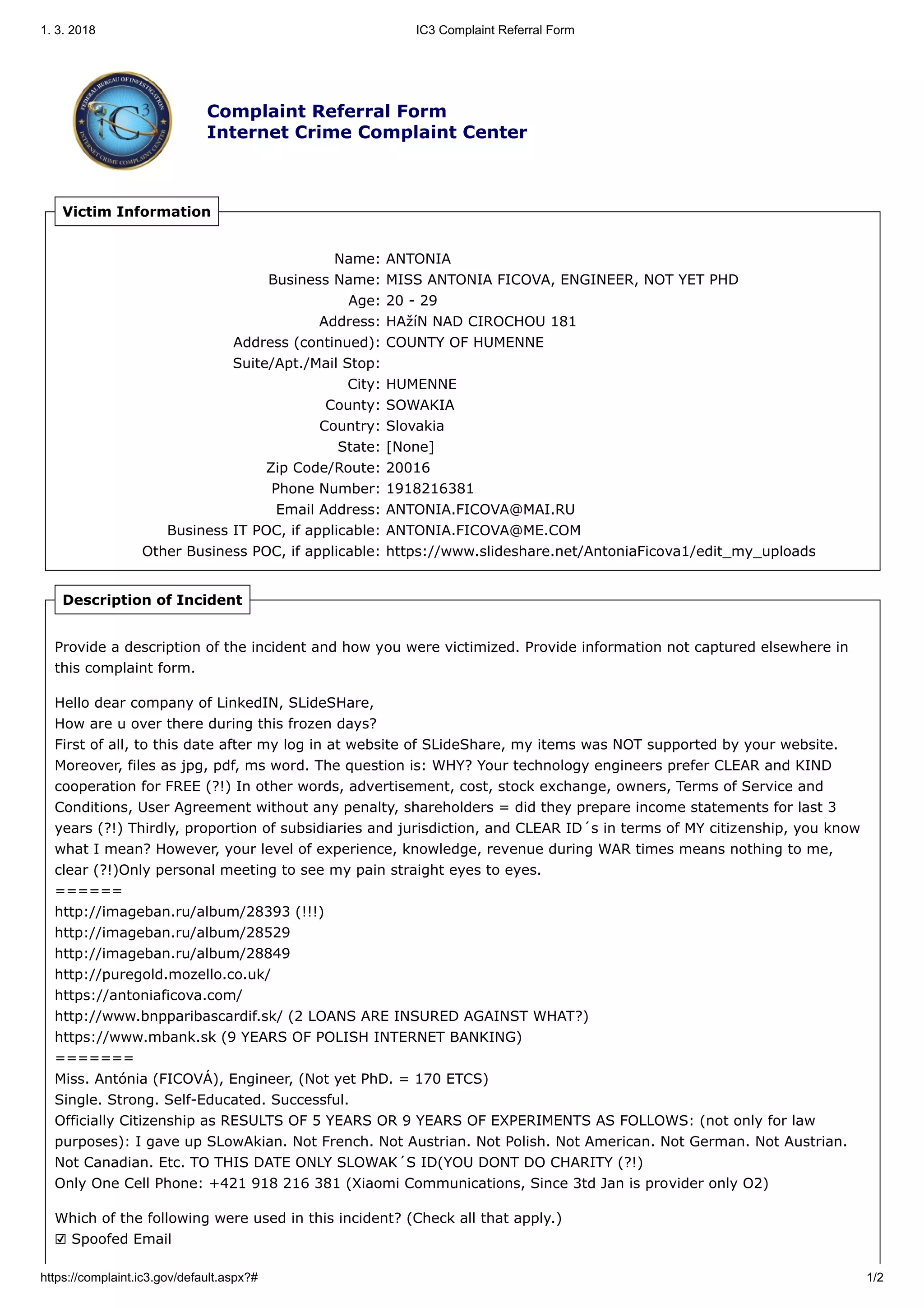 Ic3 complaint referral form1 | PDF