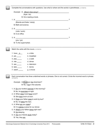 interchange intro Achievement Test Units 5 & 6 | PDF