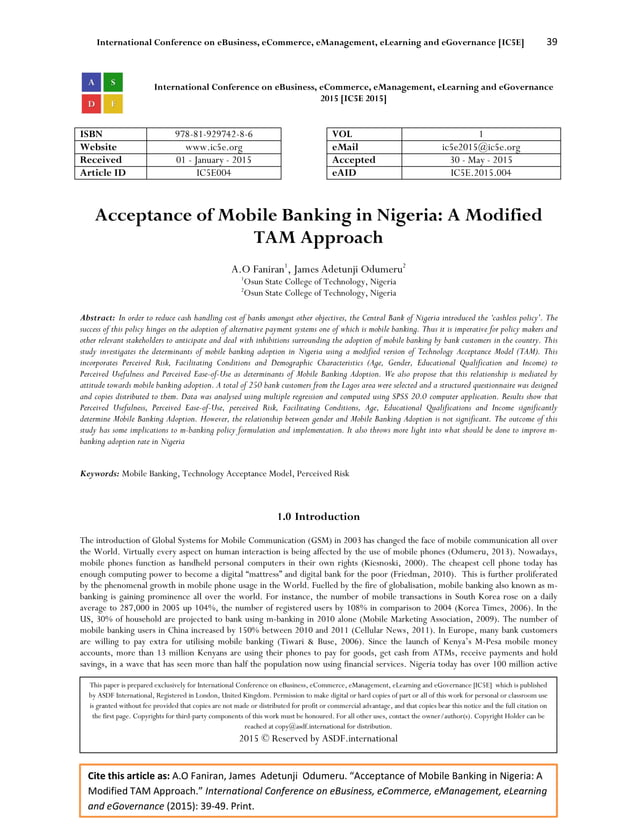 Acceptance of Mobile Banking in Nigeria: A Modified TAM Approach | PDF ...
