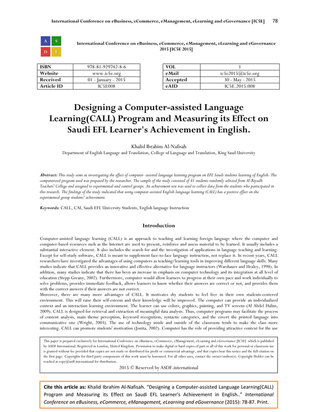 Designing A Computer Assisted Language Learningcall Program And