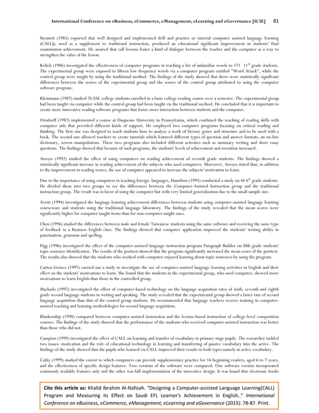 Designing a Computer-assisted Language Learning(CALL) Program and Measuring its Effect on Saudi ...