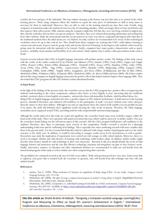 Designing a Computer-assisted Language Learning(CALL) Program and Measuring its Effect on Saudi ...