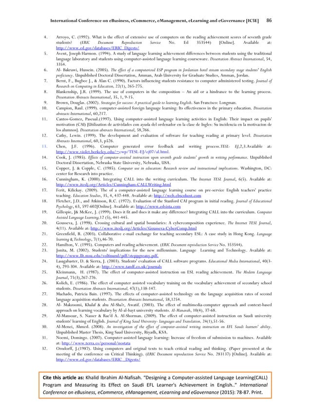 Designing a Computer-assisted Language Learning(CALL) Program and Measuring its Effect on Saudi ...