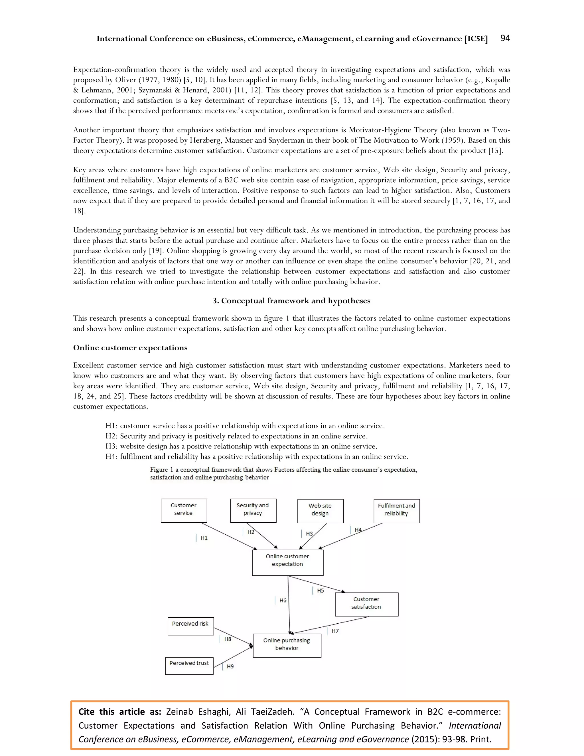 A Conceptual Framework in B2C e-commerce: Customer Expectations and ...