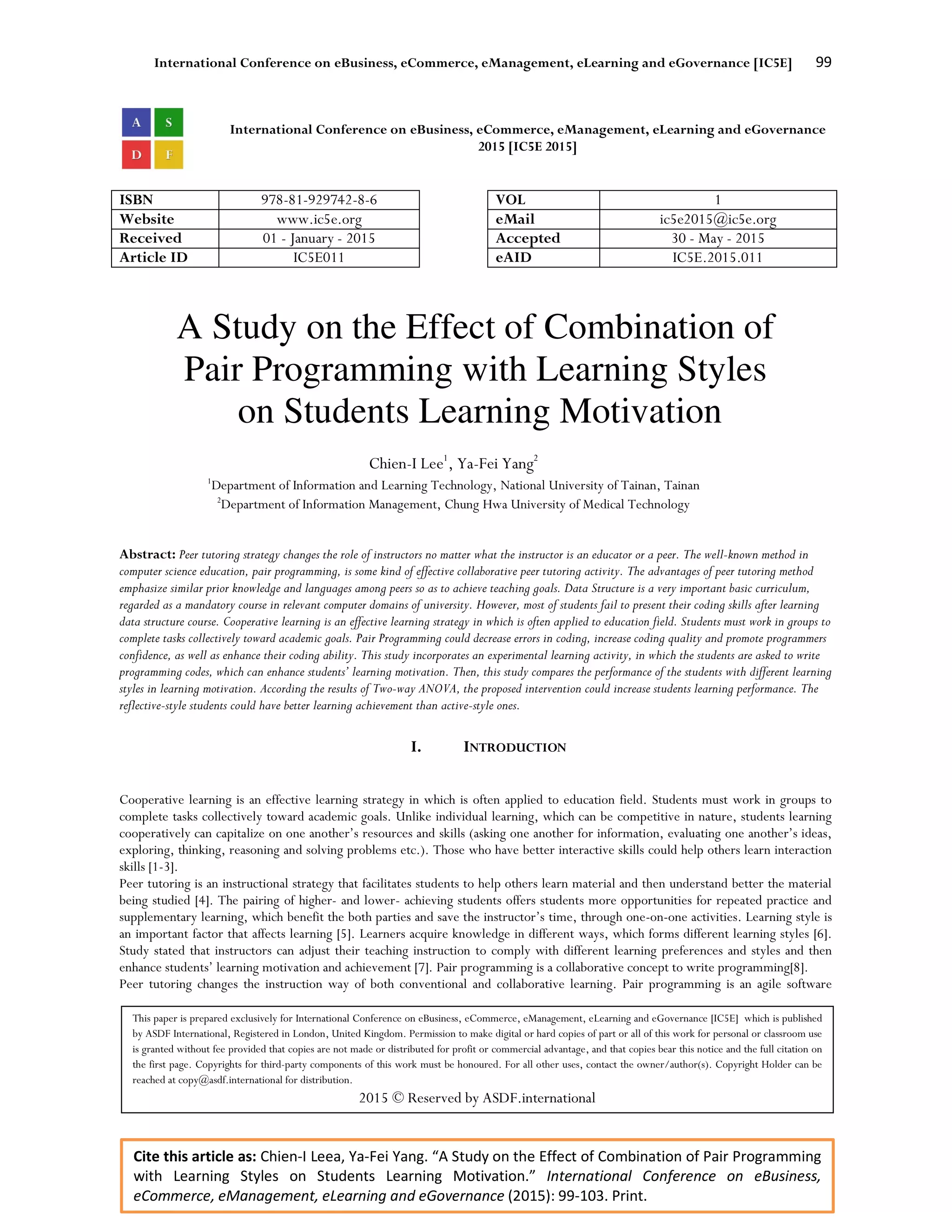 A Study on the Effect of Combination of Pair Programming with Learning ...