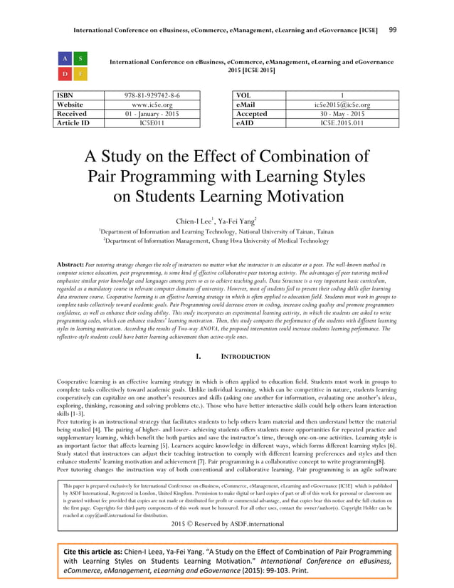 A Study on the Effect of Combination of Pair Programming with Learning ...
