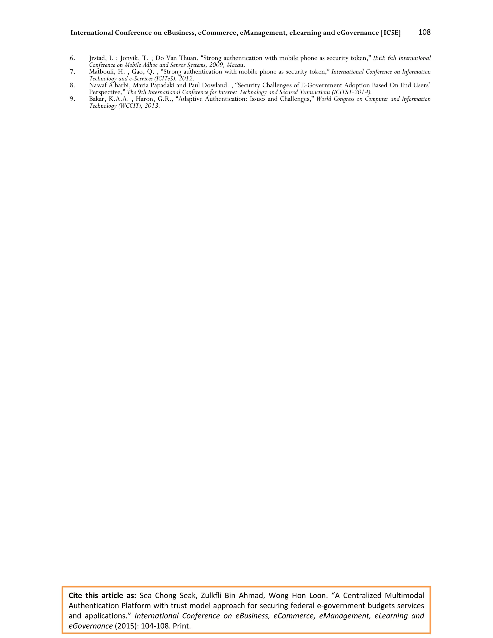 A Centralized Multimodal Authentication Platform with trust model approach for securing federal ...
