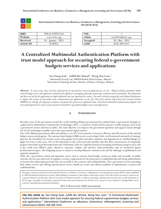 A Centralized Multimodal Authentication Platform with trust model approach for securing federal ...