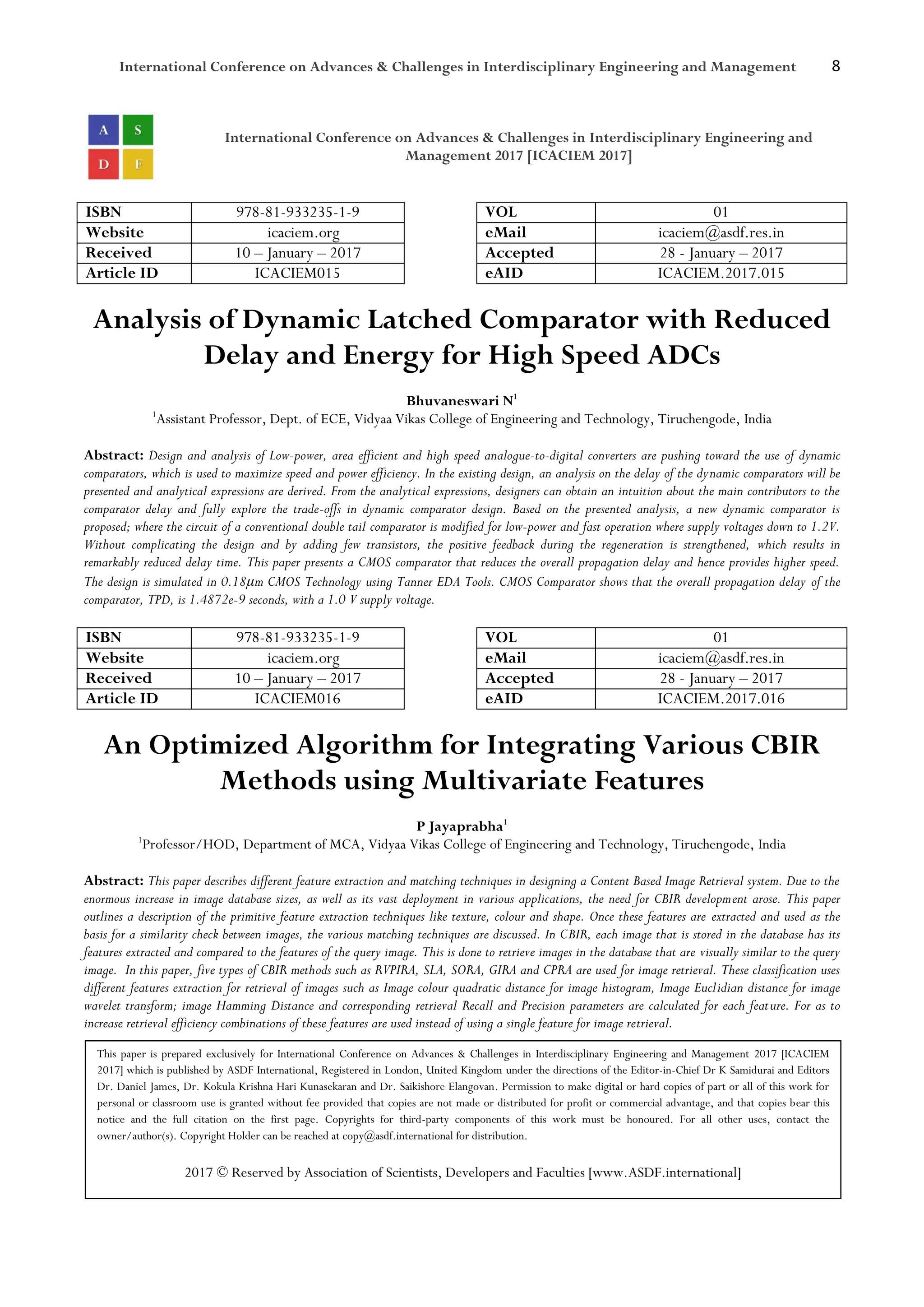 Analysis of Dynamic Latched Comparator with Reduced Delay and Energy for High Speed ADCs | PDF