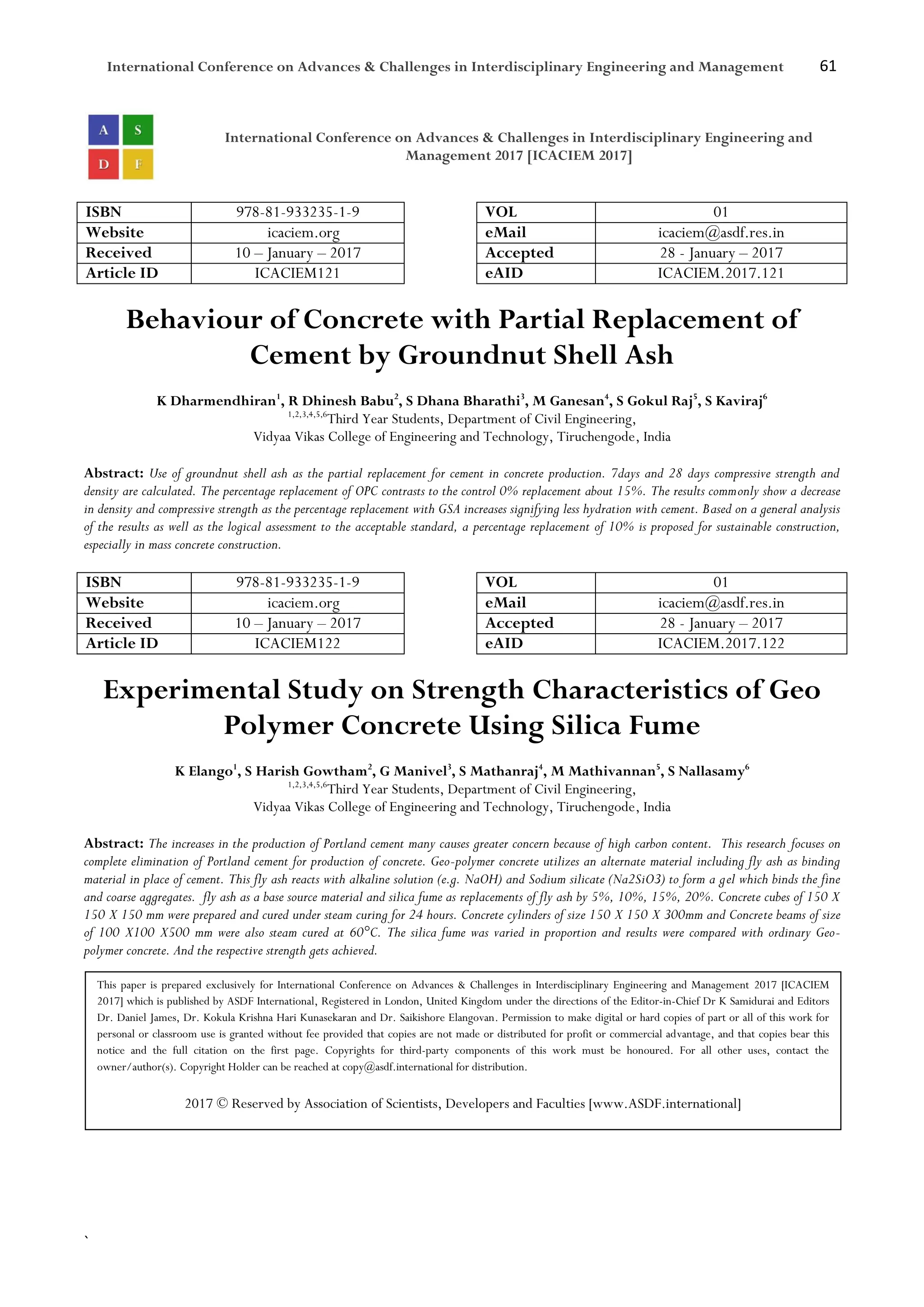 Behaviour of Concrete with Partial Replacement of Cement by Groundnut ...