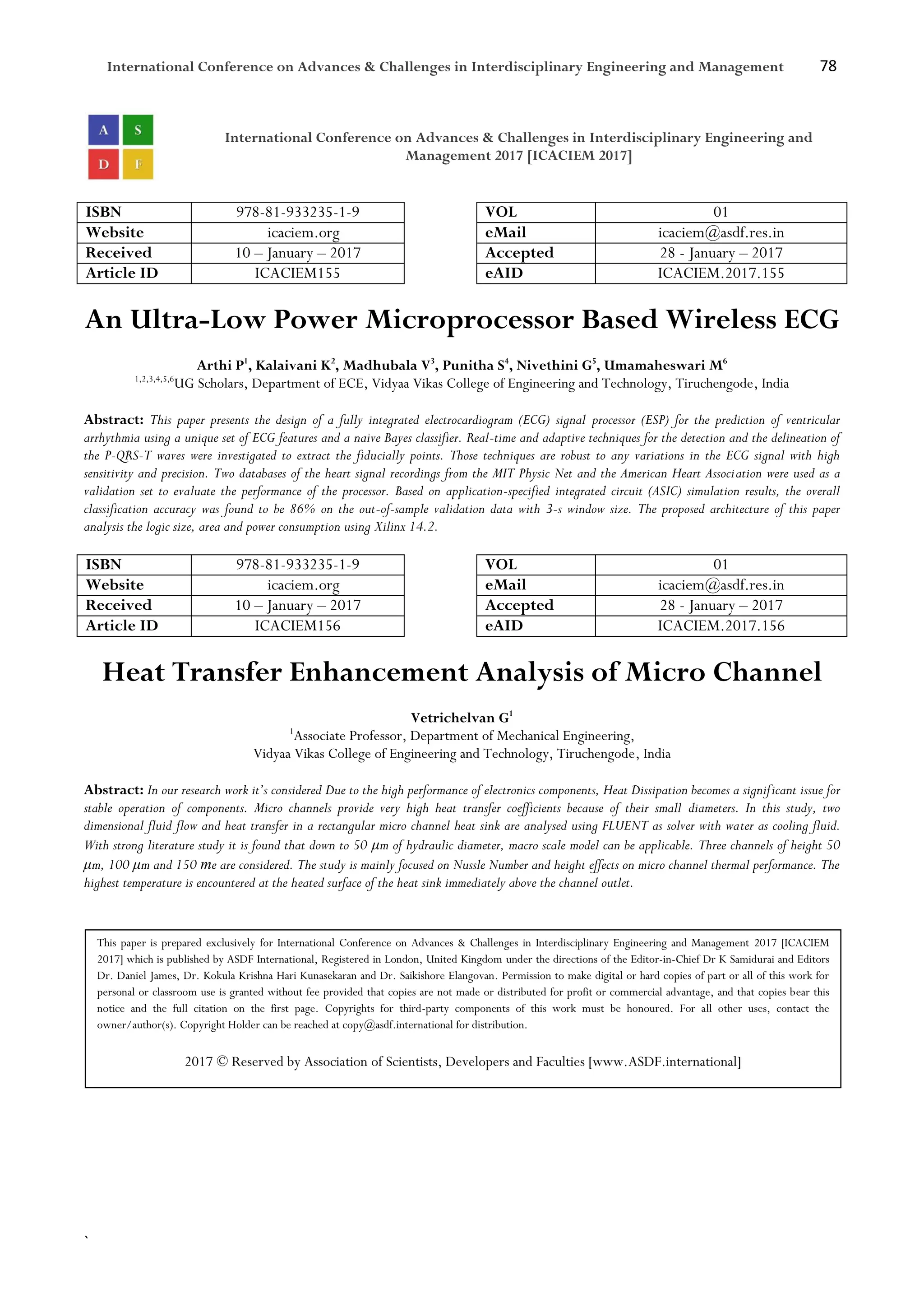 An Ultra-Low Power Microprocessor Based Wireless ECG | PDF | Physics | Science