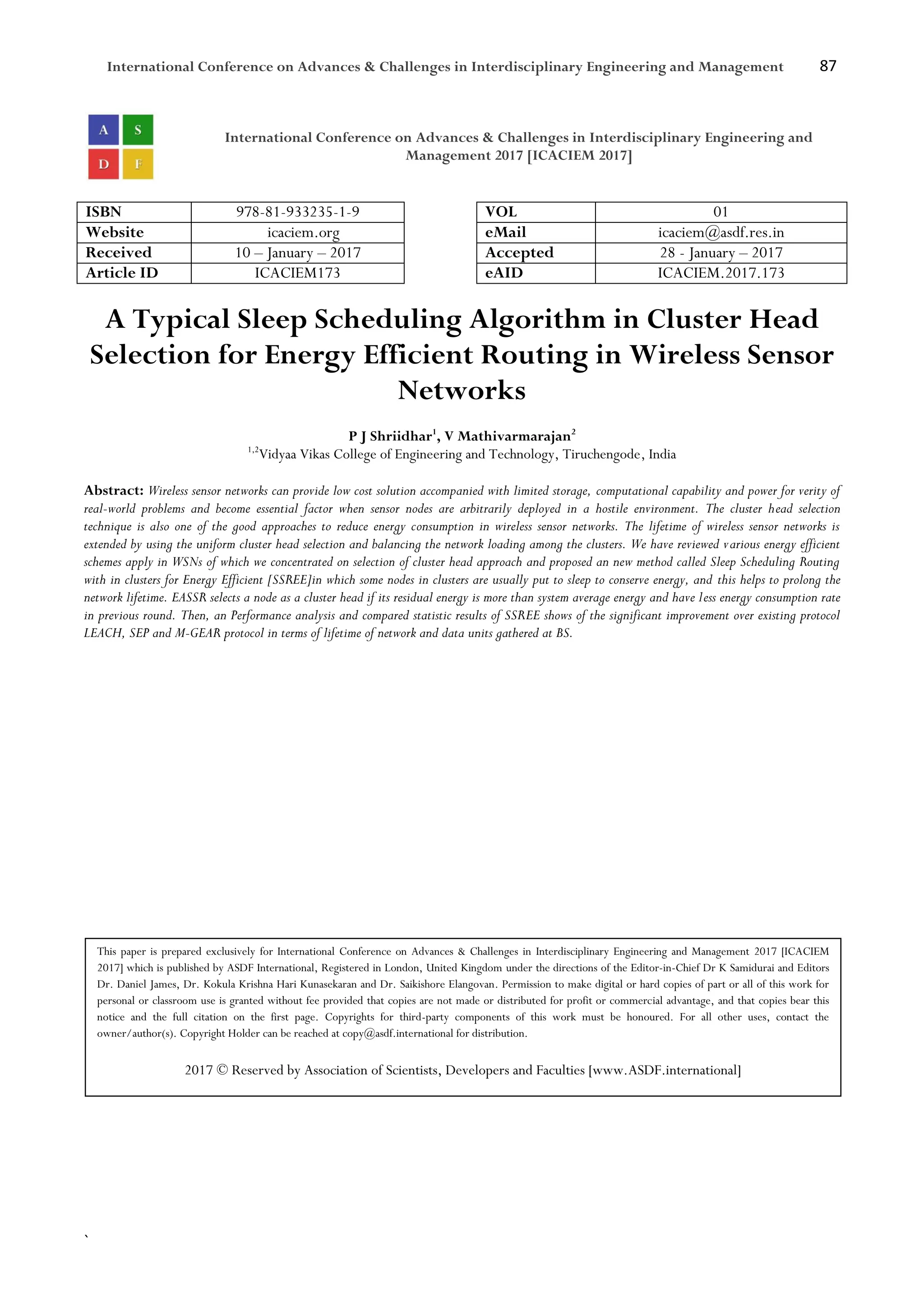 A Typical Sleep Scheduling Algorithm In Cluster Head Selection For Energy Efficient Routing In