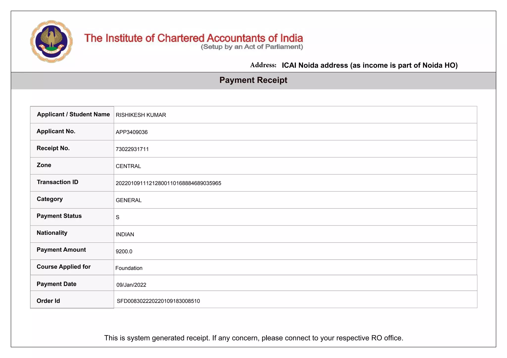 Icai payment receipt.cdr