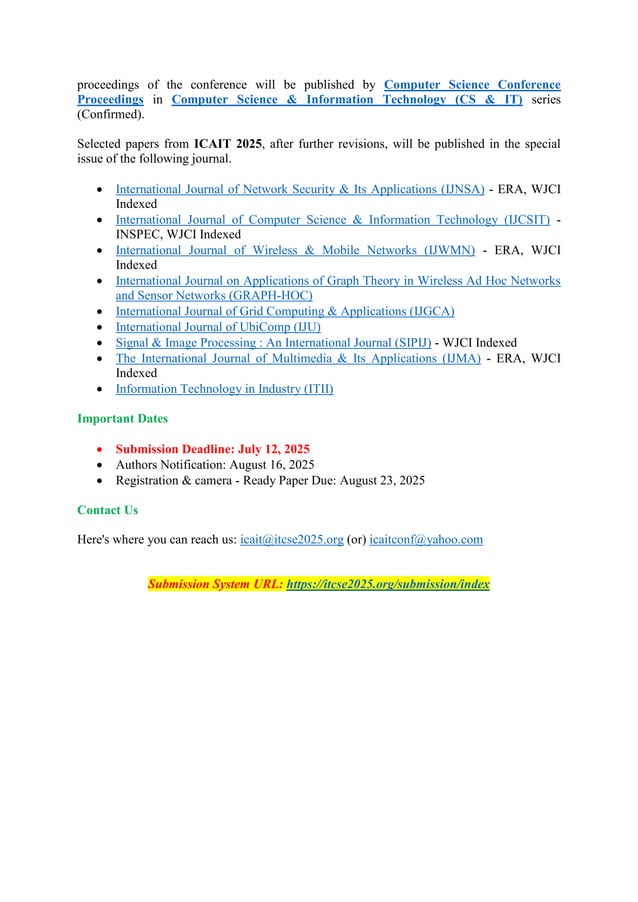 Welcome to ICAIT 2025 14th International Conference on Advanced ...