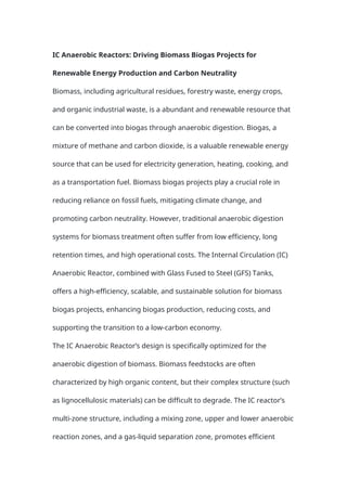 IC Anaerobic Reactors Driving Biomass Biogas Projects for Renewable ...