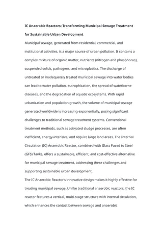 IC Anaerobic Reactors Transforming Municipal Sewage Treatment for ...