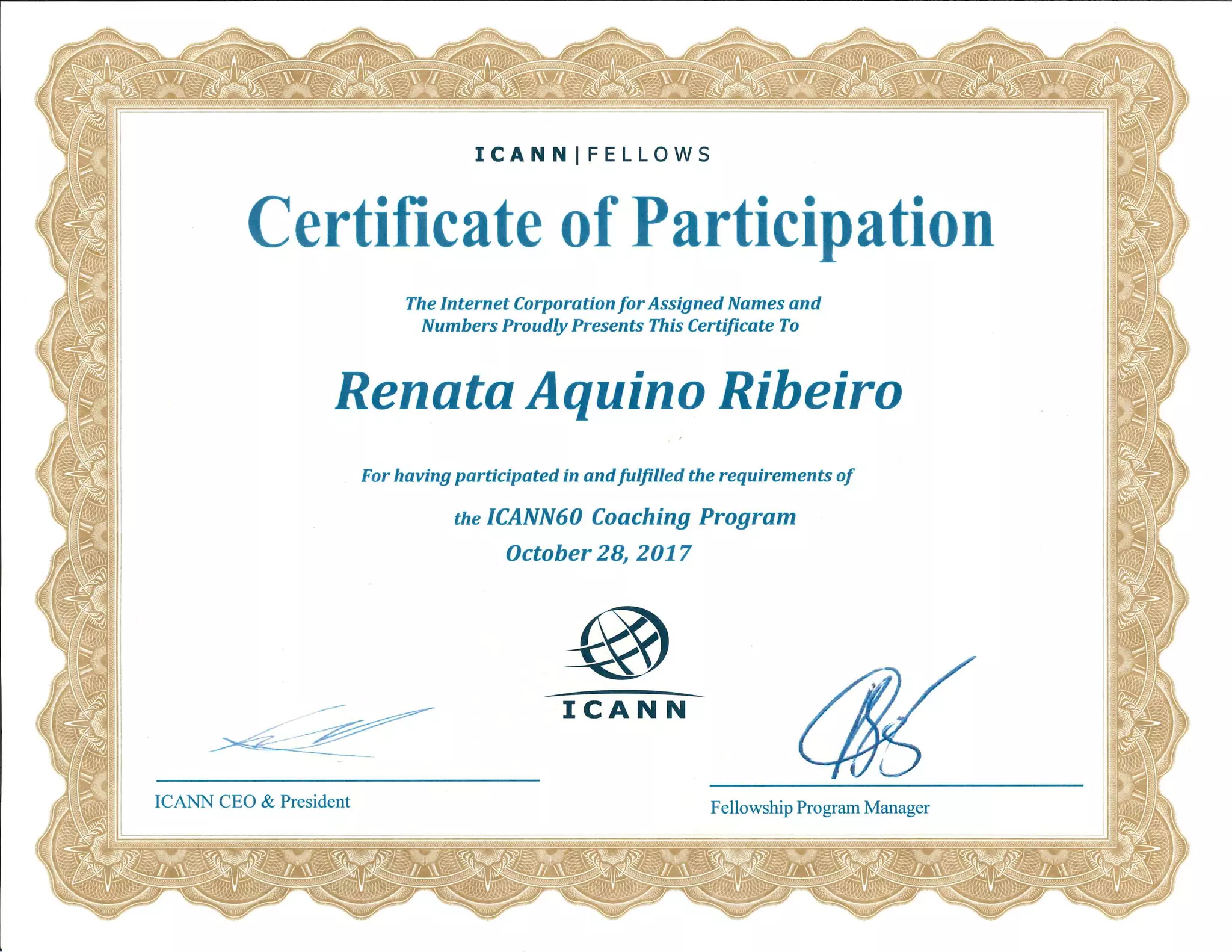ICANN60 Certificate Coach Fellowship Program | PDF