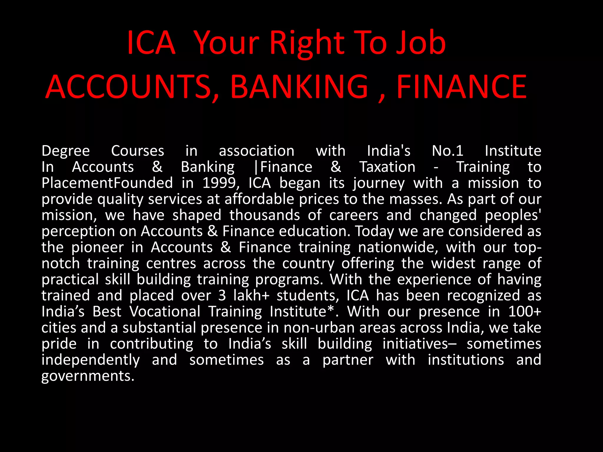 ICA Job Guarantee| Institute of accounting |Institute of computer ...