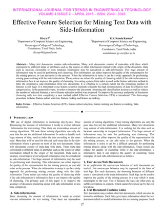 Effective Feature Selection for Mining Text Data with Side-Information | PDF | Computing ...