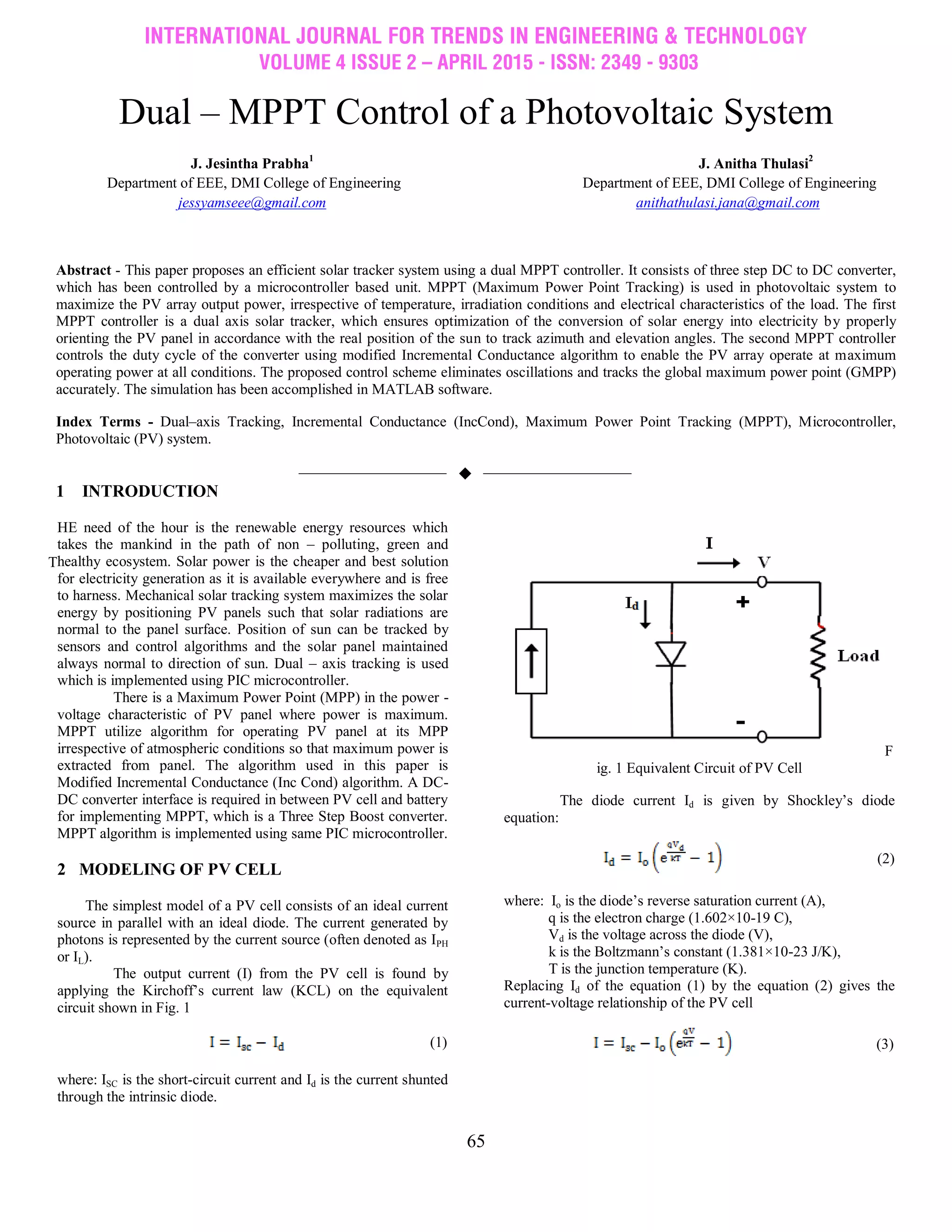 Dual – MPPT Control of a Photovoltaic System | PDF