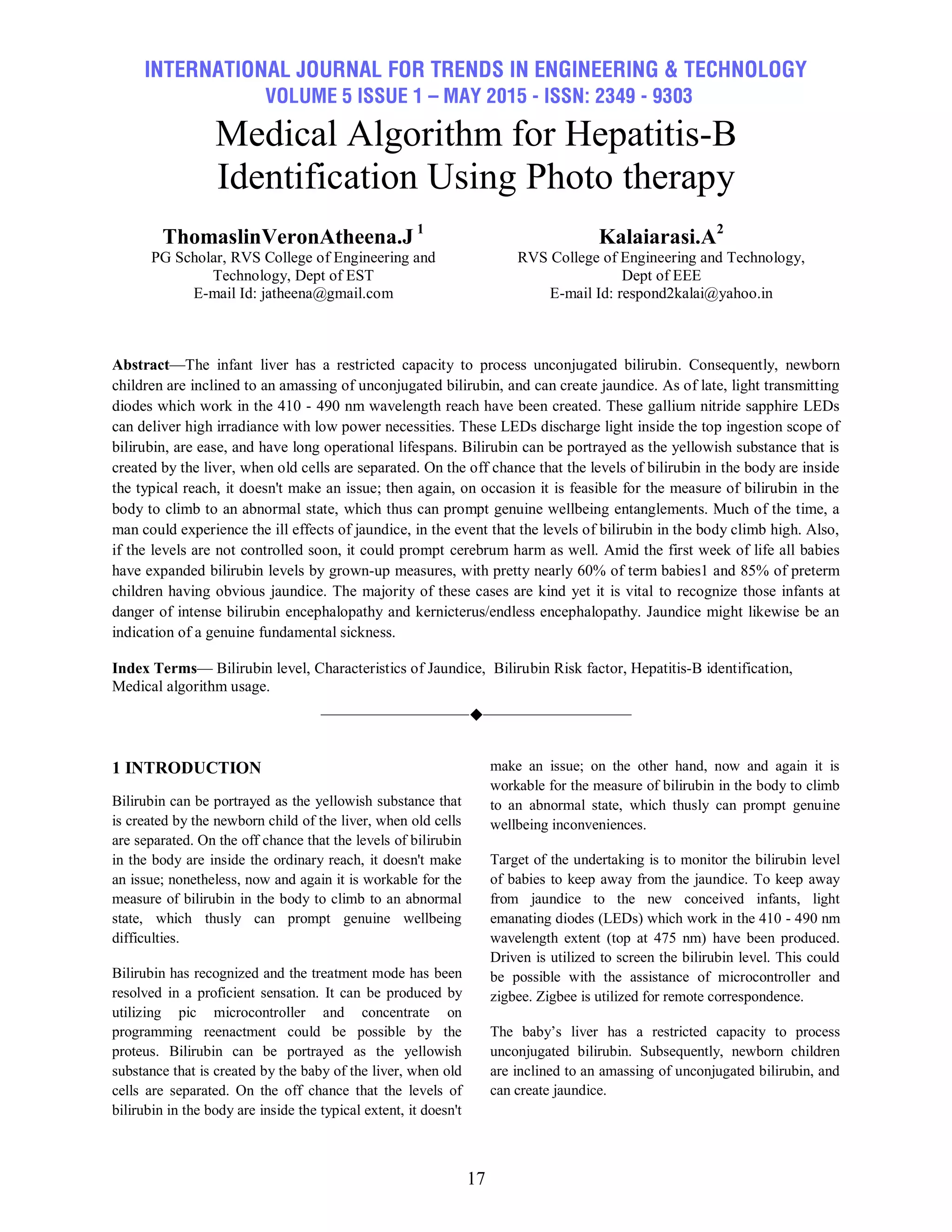 Medical Algorithm for Hepatitis-B Identification Using Photo therapy | PDF