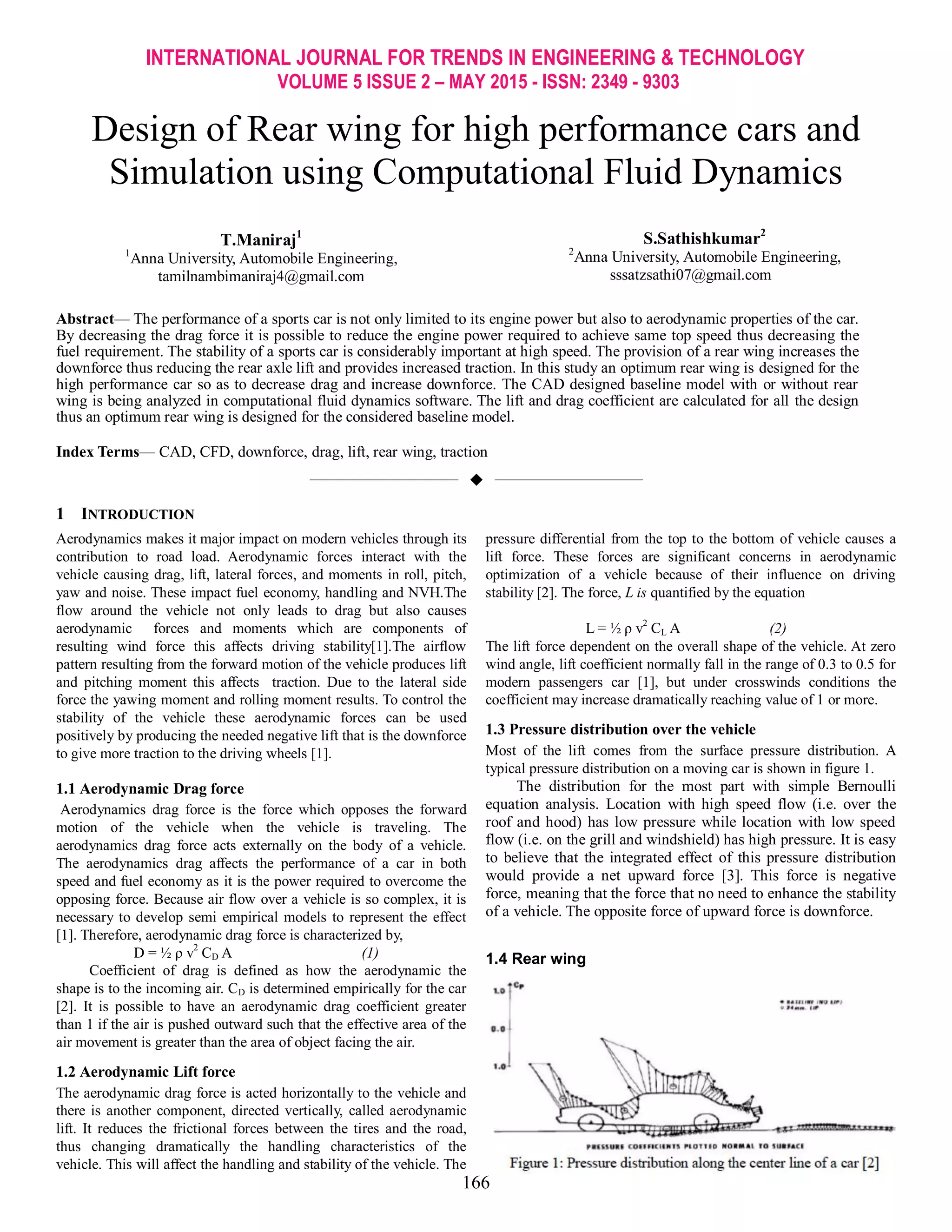 Design of Rear wing for high performance cars and Simulation using ...