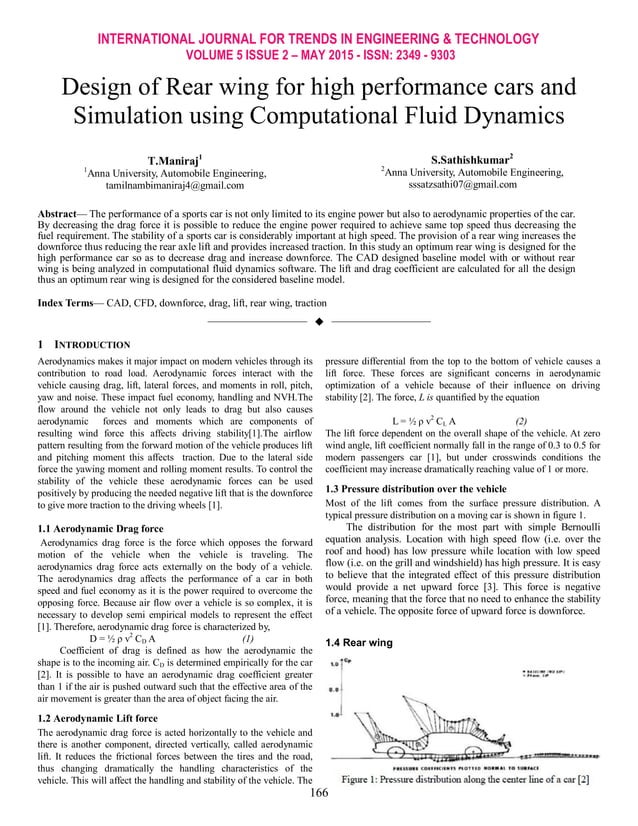 Design of Rear wing for high performance cars and Simulation using ...