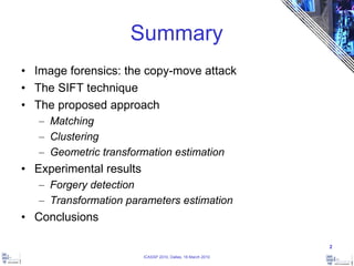 GEOMETRIC TAMPERING ESTIMATION BY MEANS OF A SIFT-BASED FORENSIC ANALYSIS | PPS