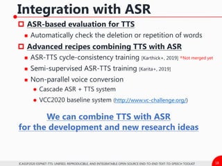 ESPnet-TTS: Unified, Reproducible, and Integratable Open Source End-to-End Text-to-Speech ...