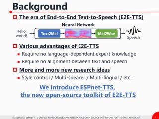 ESPnet-TTS: Unified, Reproducible, and Integratable Open Source End-to-End Text-to-Speech ...