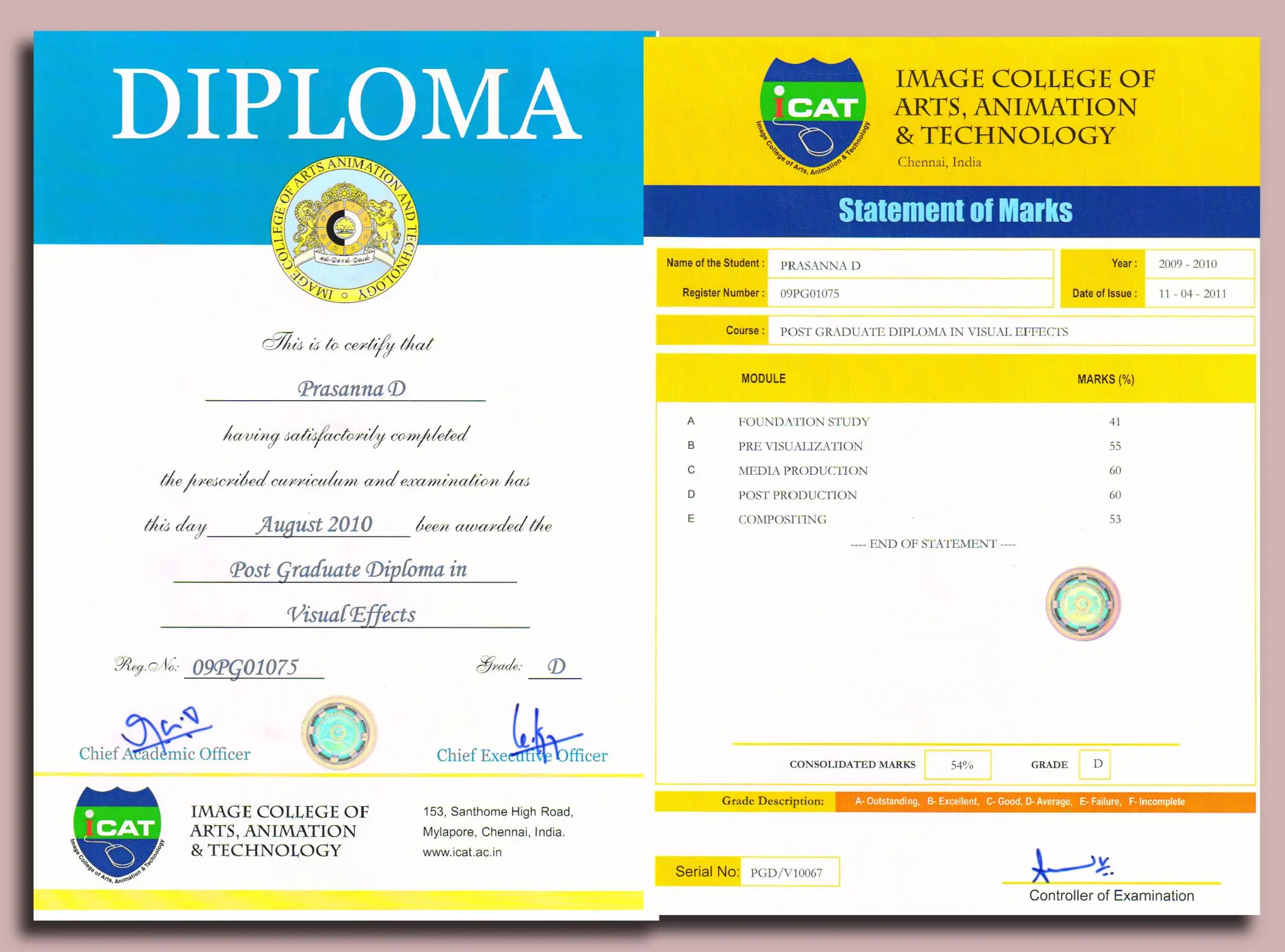 Post Graduation Diploma in Visual Effects at ICAT Chennai | PPT