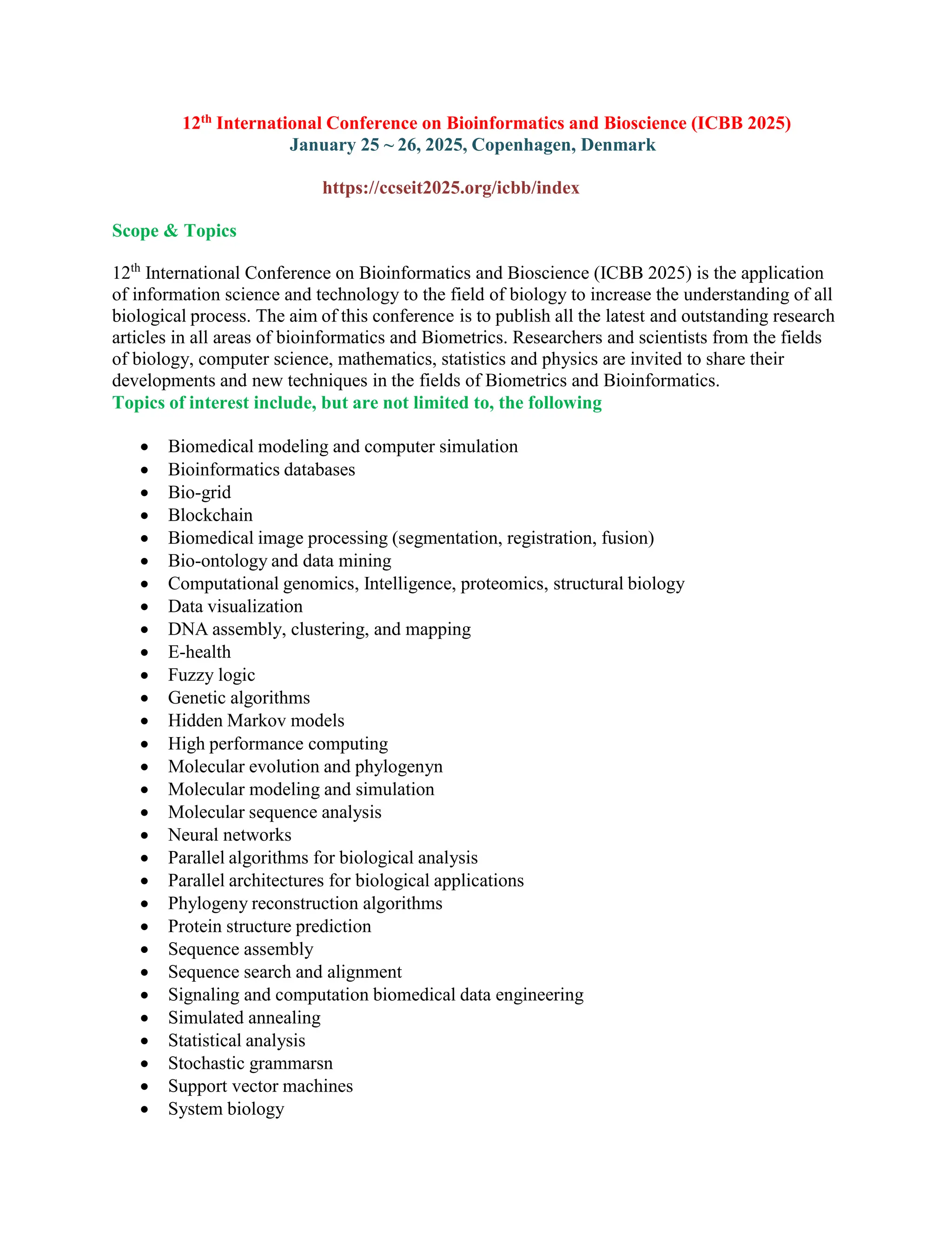 12th International Conference on Bioinformatics and Bioscience (ICBB ...