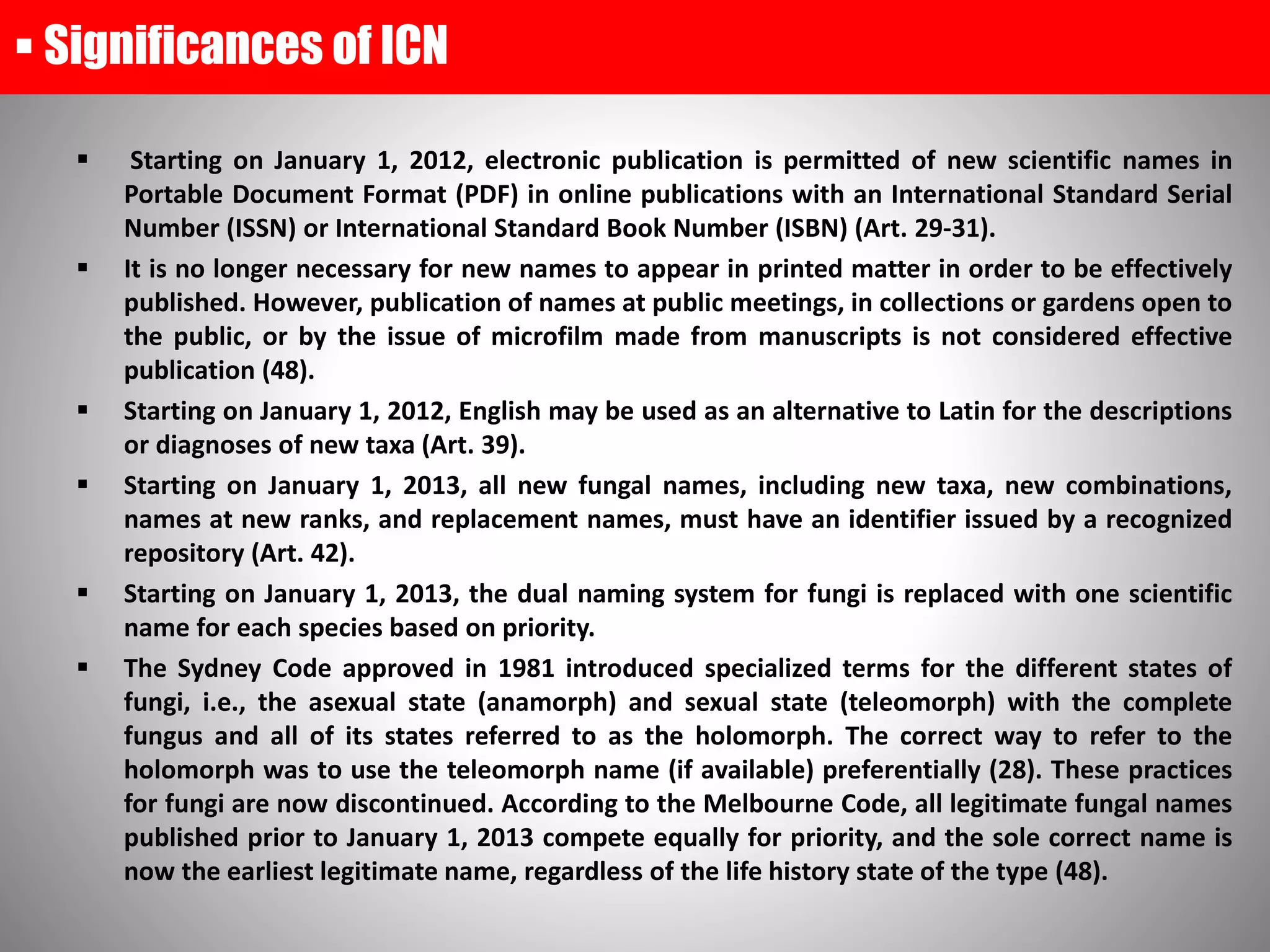 ICBN to ICN- Changes and Significances. | PPTX
