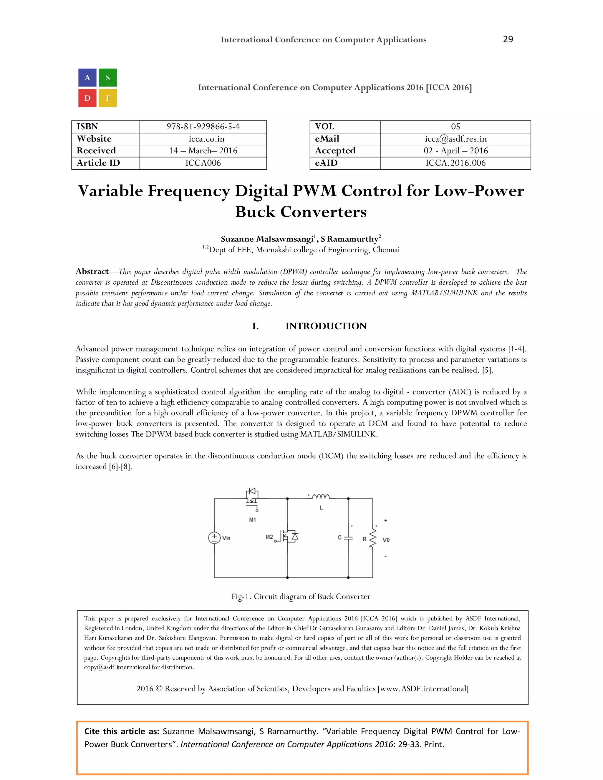Variable Frequency Digital PWM Control for Low-Power Buck Converters | PDF