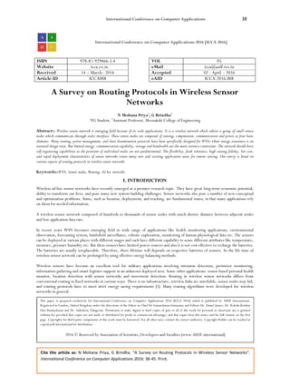 A Survey on Routing Protocols in Wireless Sensor Networks | PDF