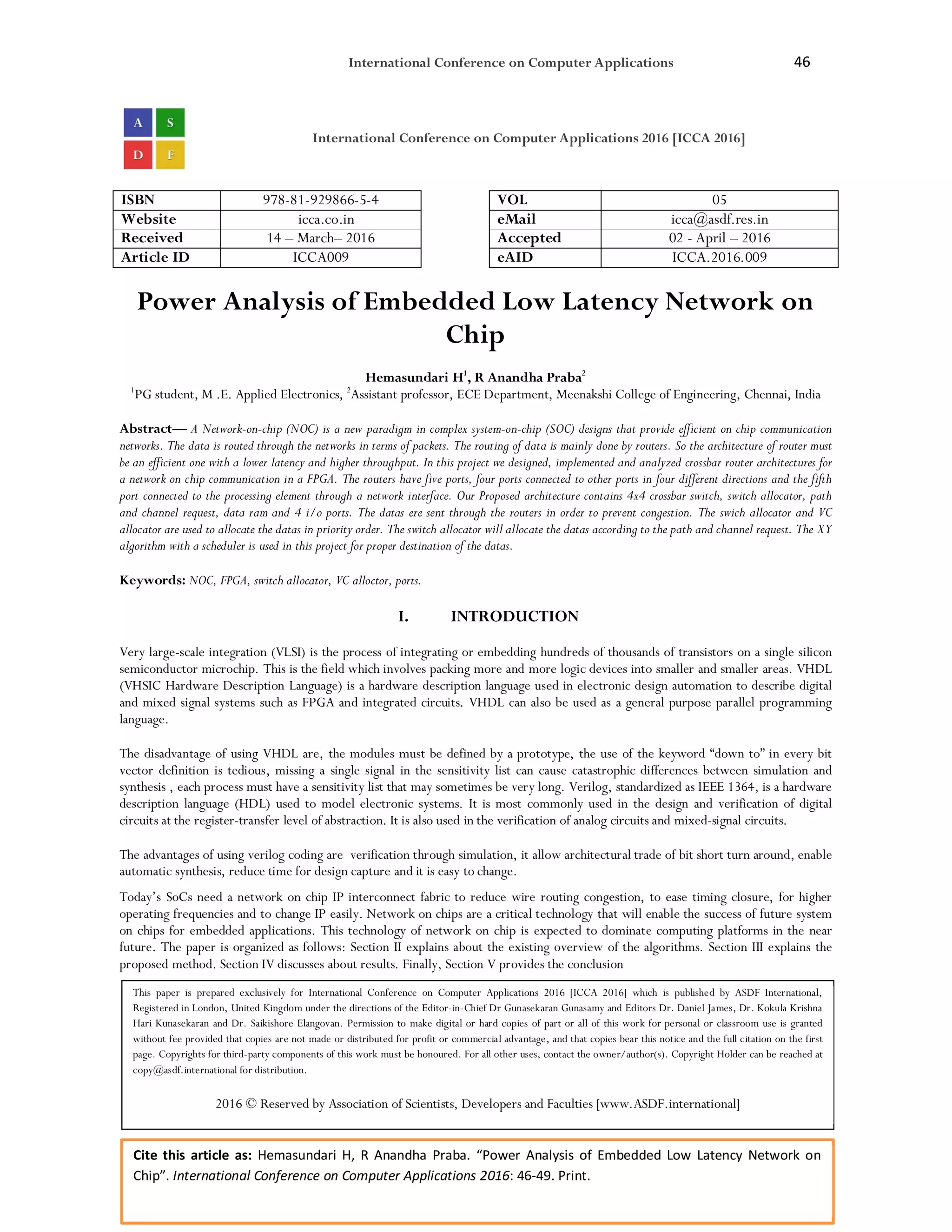 Power Analysis of Embedded Low Latency Network on Chip | PDF