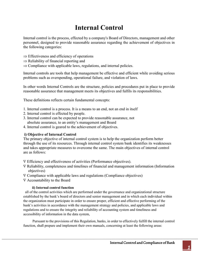 Internal Control and Compliance. | DOCX | Financial Regulation | Economy