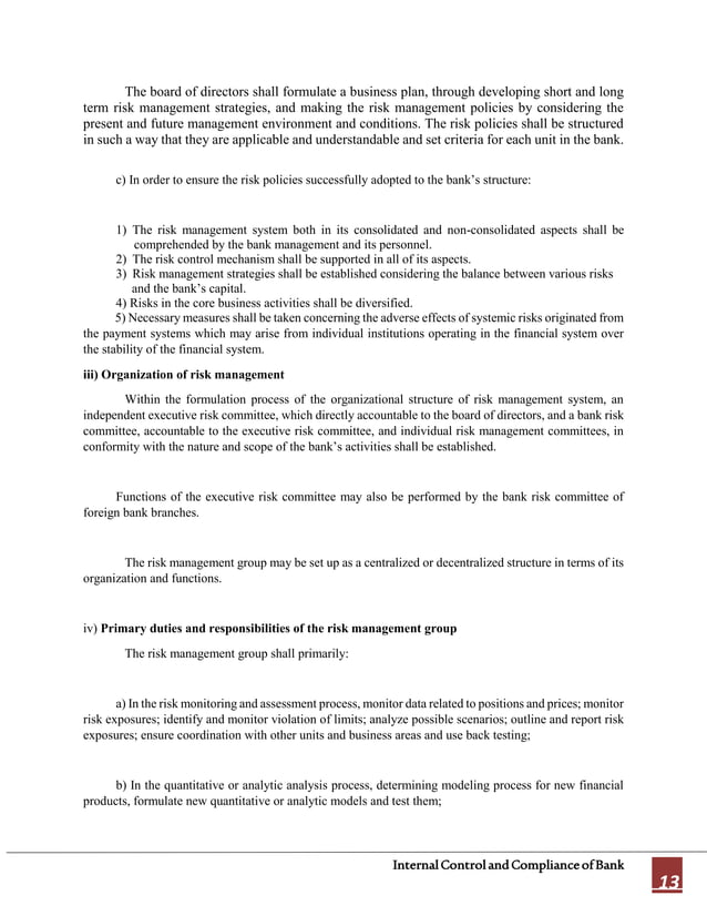 Internal Control and Compliance. | DOCX | Financial Regulation | Economy