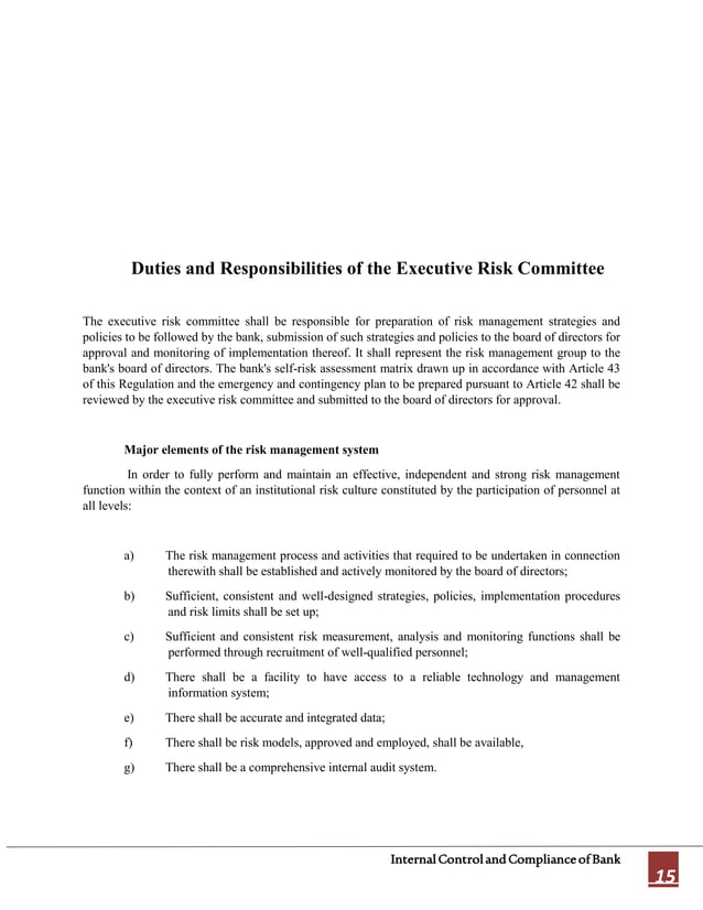 Internal Control and Compliance. | DOCX | Financial Regulation | Economy