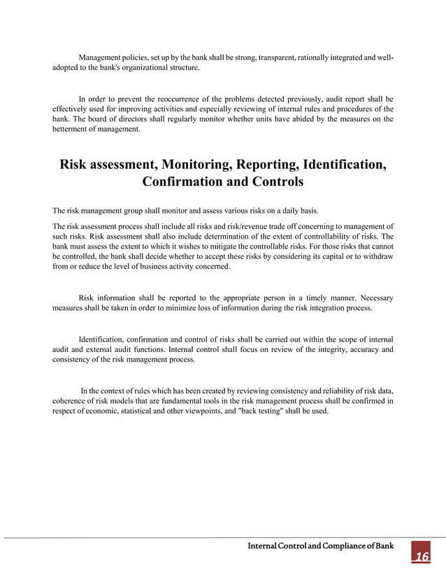 Internal Control and Compliance. | DOCX | Financial Regulation | Economy