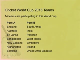 ICC Cricket World Cup 2015 Preview | PPT
