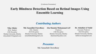 A presentation on "Early Blindness Detection Based on Retinal Images ...