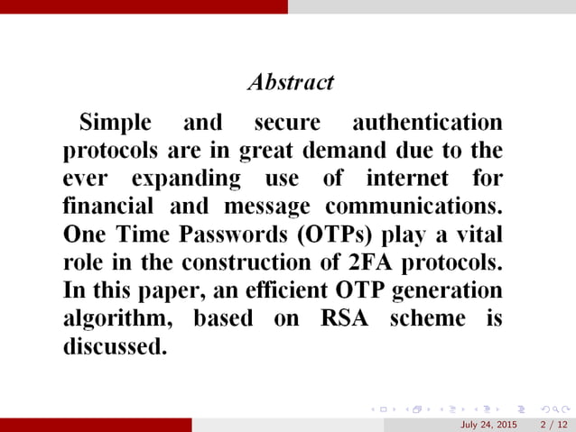 An RSA Type OTP Generator | PPT