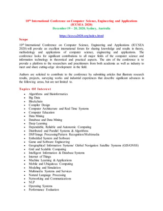 10th International Conference on Computer Science, Engineering and Applications (ICCSEA 2020 ...