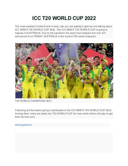 ICC T20 WORLD CUP 2022/t20 world cup schedule | PDF