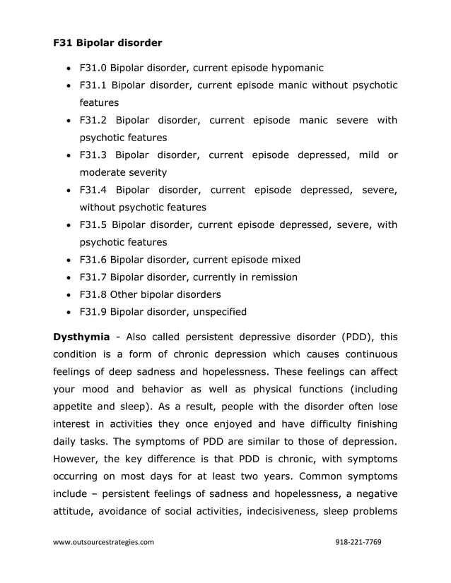 ICD-10 Codes for Diagnosing Four Common Mood Disorders | PDF | Mental ...