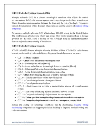 ICD-10 Codes for Multiple sclerosis (MS) | PDF | Brain and Nervous ...