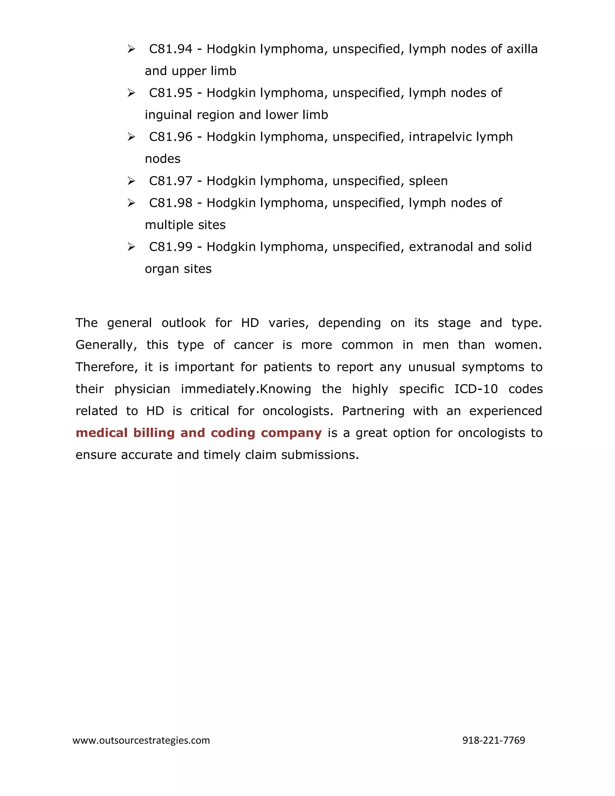 ICD-10 Codes for Reporting Hodgkin's Lymphoma (Hodgkin's disease) | PDF